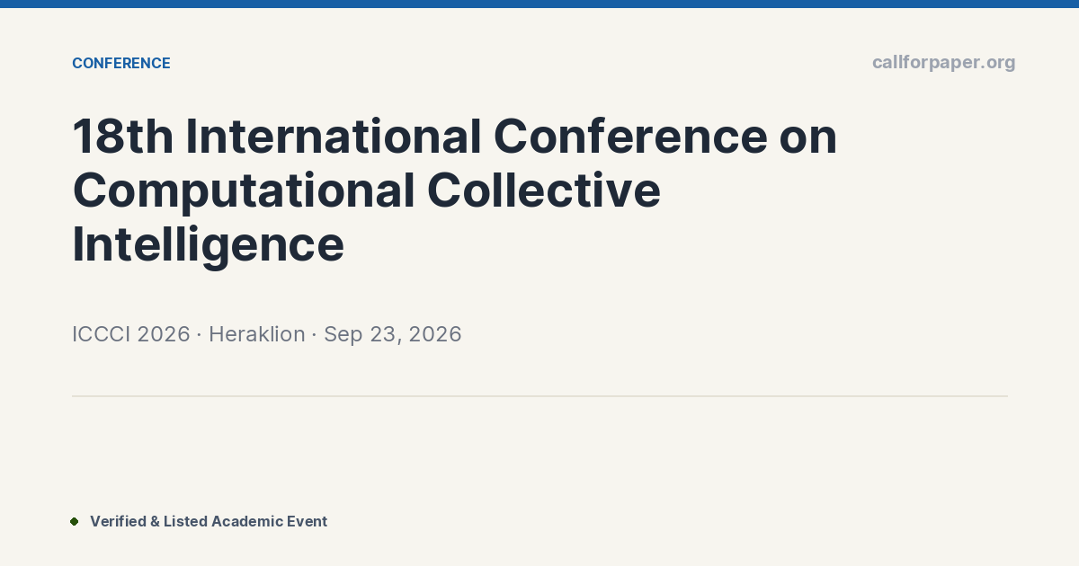 ICCCI 2026 Call for Papers & Deadline | Heraklion, Greece (Sep 2026)